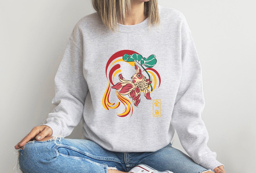 Aesthetic Japanese Gold Fish "kingyo" Sweatshirt, Japanese Design Shirt ...