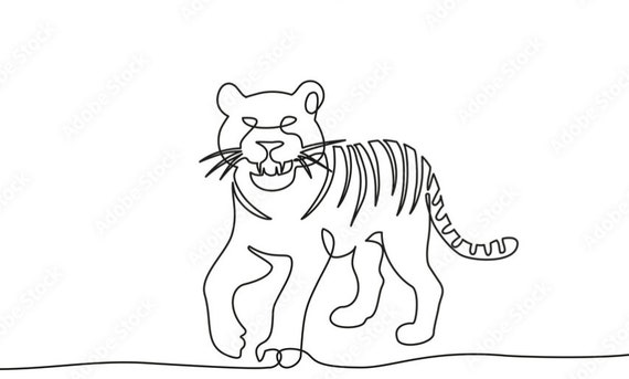 One Line Drawing. Tiger Walking Symbol. - Etsy