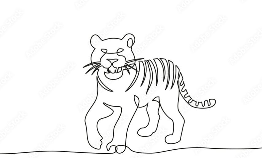 One Line Drawing. Tiger Walking Symbol. - Etsy