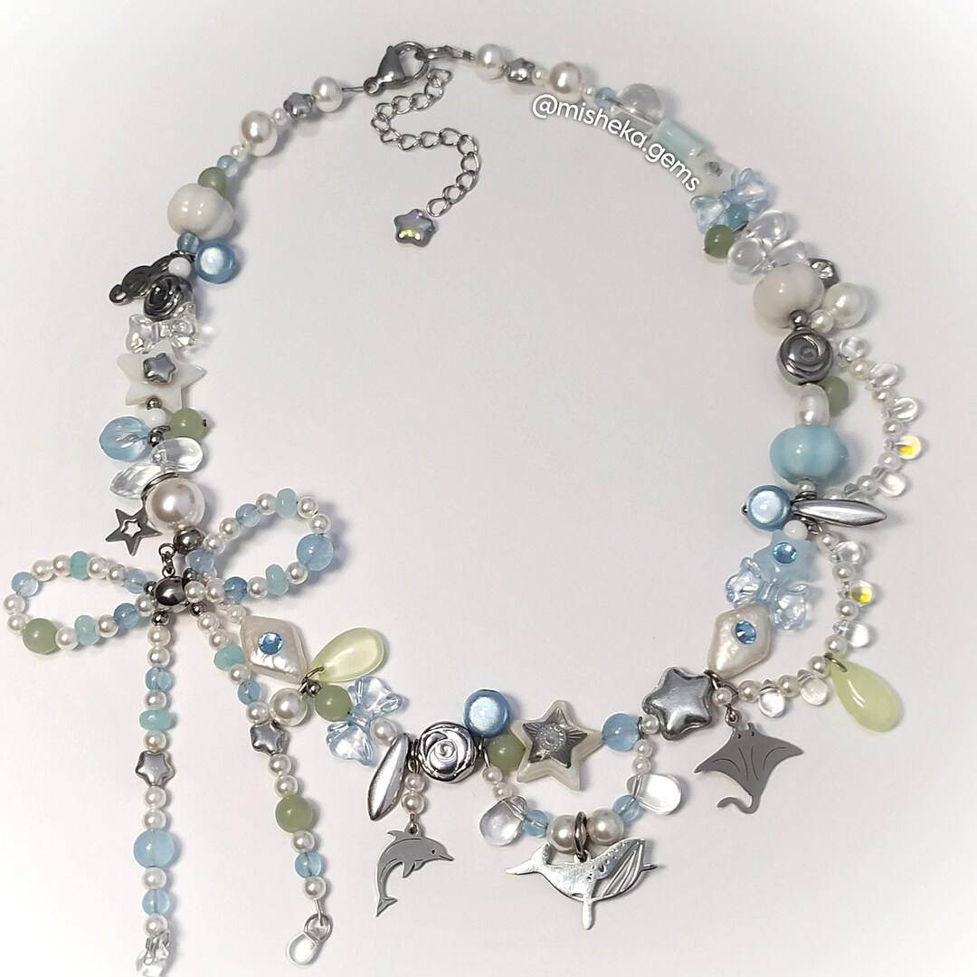 Seacore Aesthetic Necklace Stainless Steel Handmade Beaded Ocean Sea ...