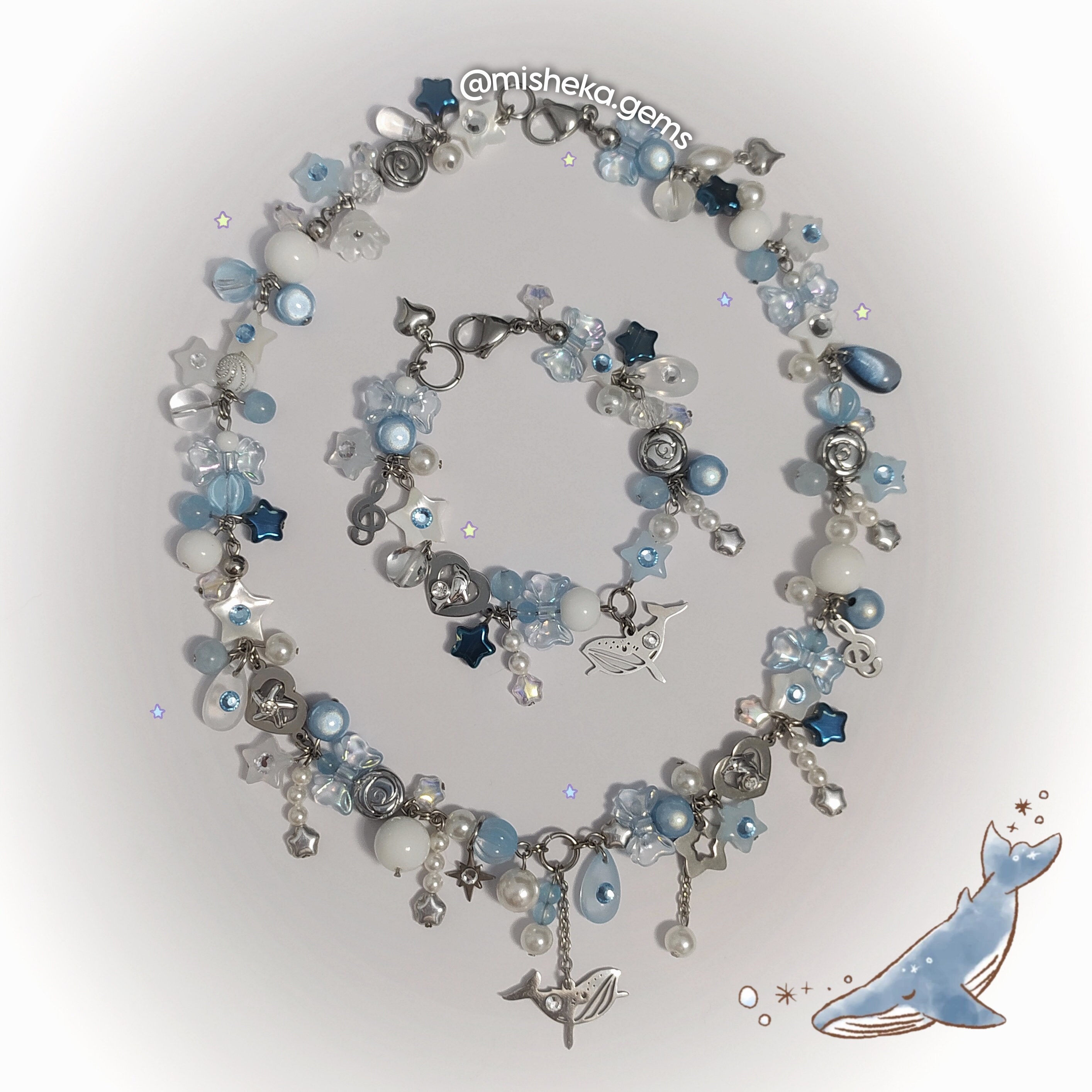 WHALE Set // Handmade Beaded Cute Aesthetic Jewelry Sea Creatures Blue ...