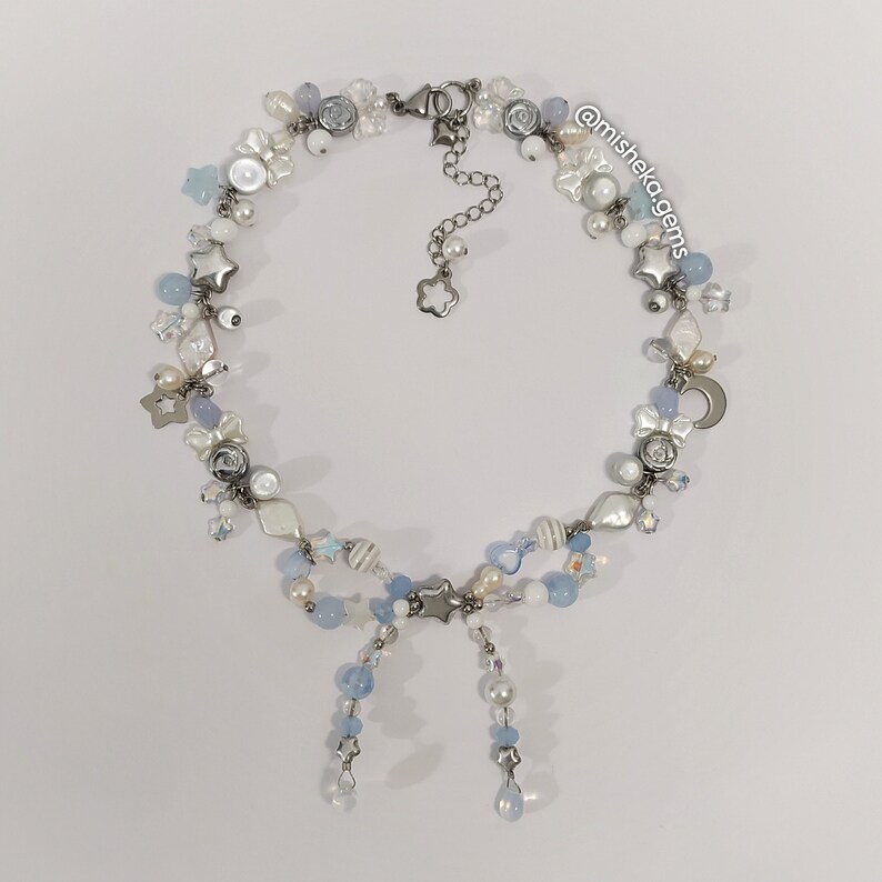 AURORA// Handmade Beaded Kawaii Fairycore Cute Bow Necklace Angelcore ...