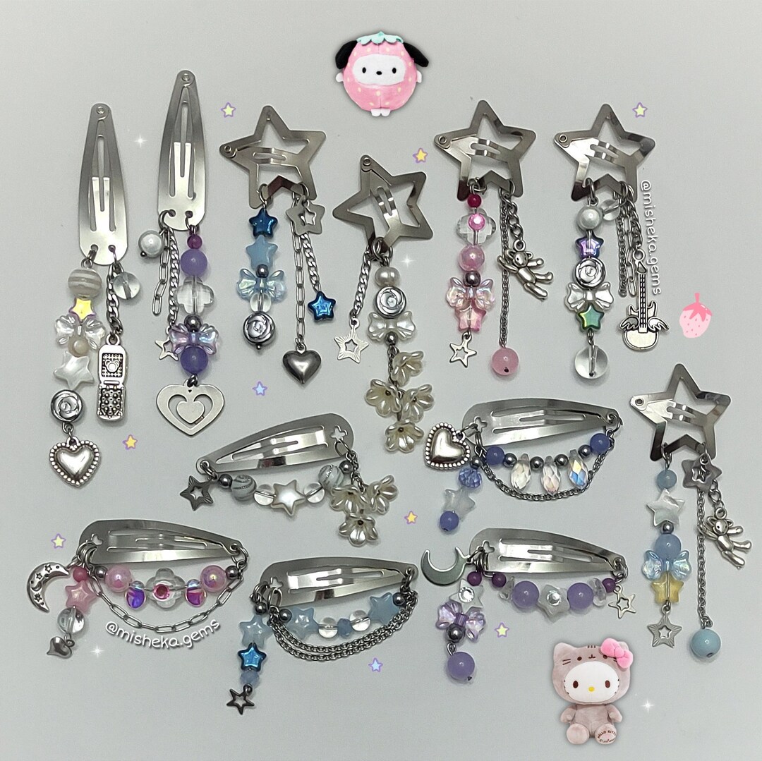 Hairclips 2 / Handmade Aesthetic Cute Beaded Clips Pastel Colors Kawaii ...