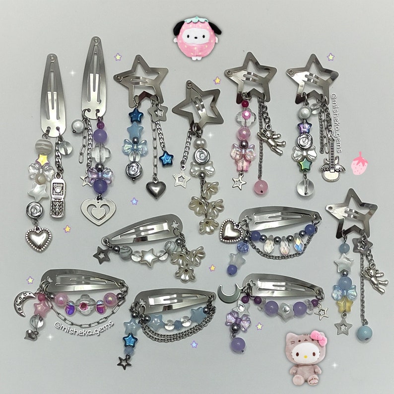 Hairclips 2 / Handmade Aesthetic Cute Beaded Clips Pastel - Etsy