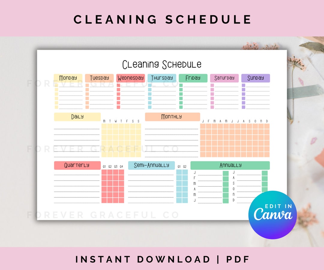 Editable Cleaning Schedule Printable Template - Etsy