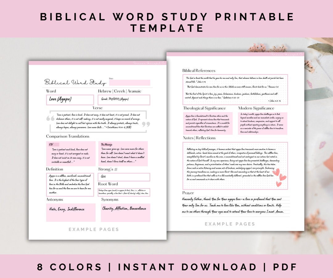 Biblical Word Study Printable Template - Etsy