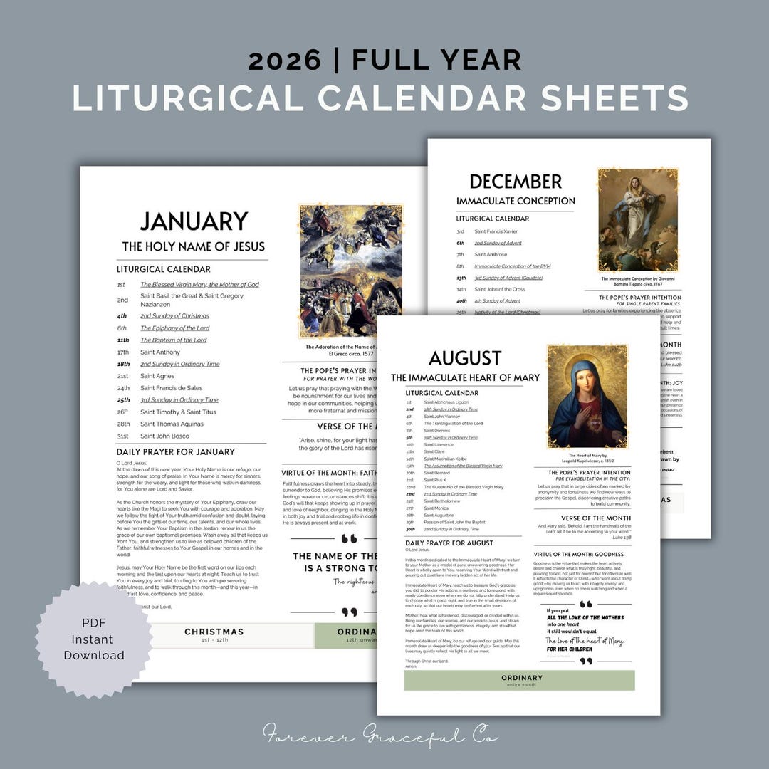 2026 Catholic Liturgical Calendar Sheets FULL YEAR - Etsy