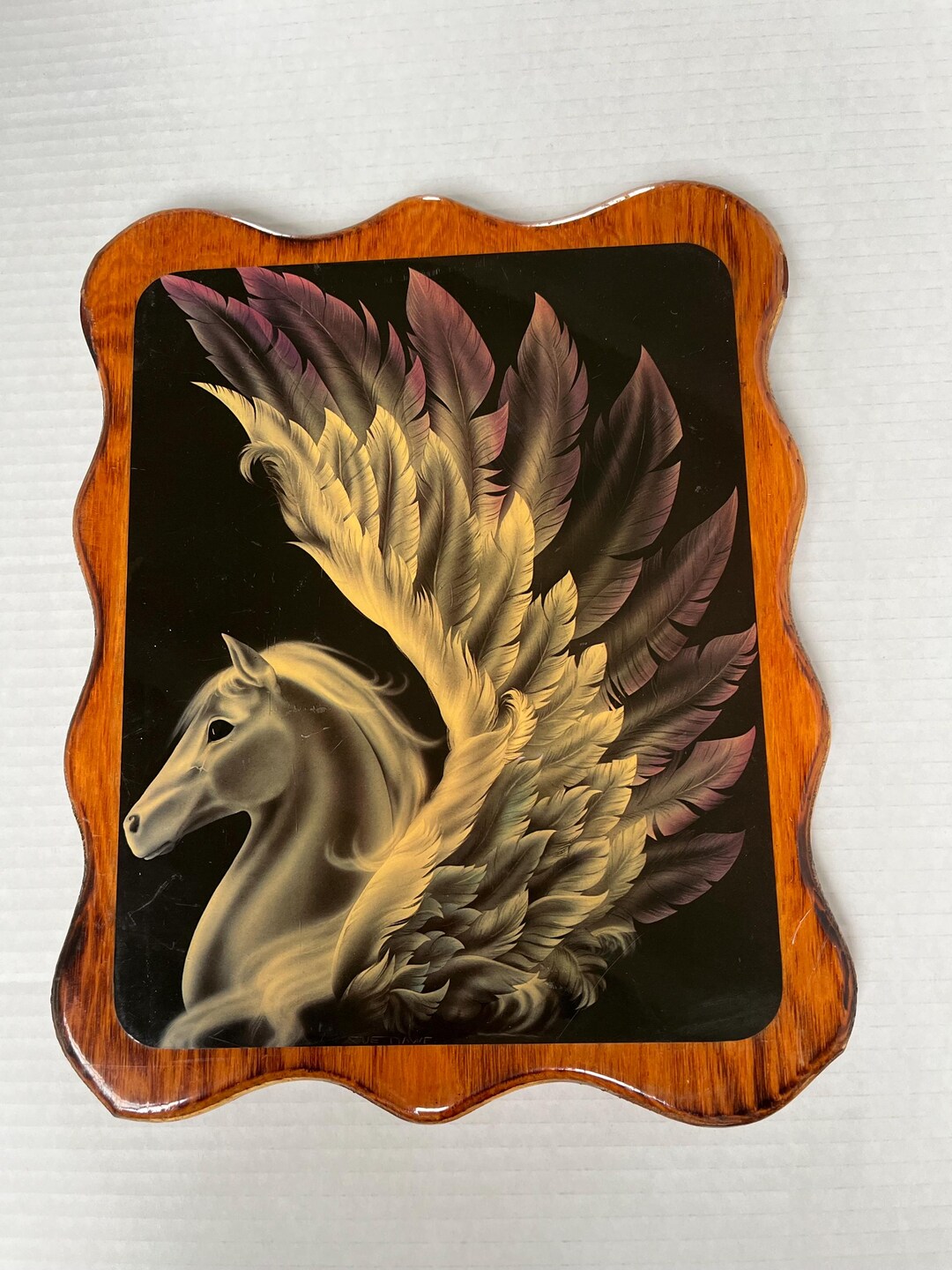 Vintage Sue Dawe Art Pegasus Mystical Horse on Wooden Frame - Etsy