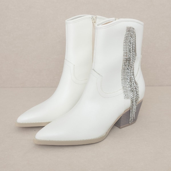 White Rhinestone Boots - Etsy