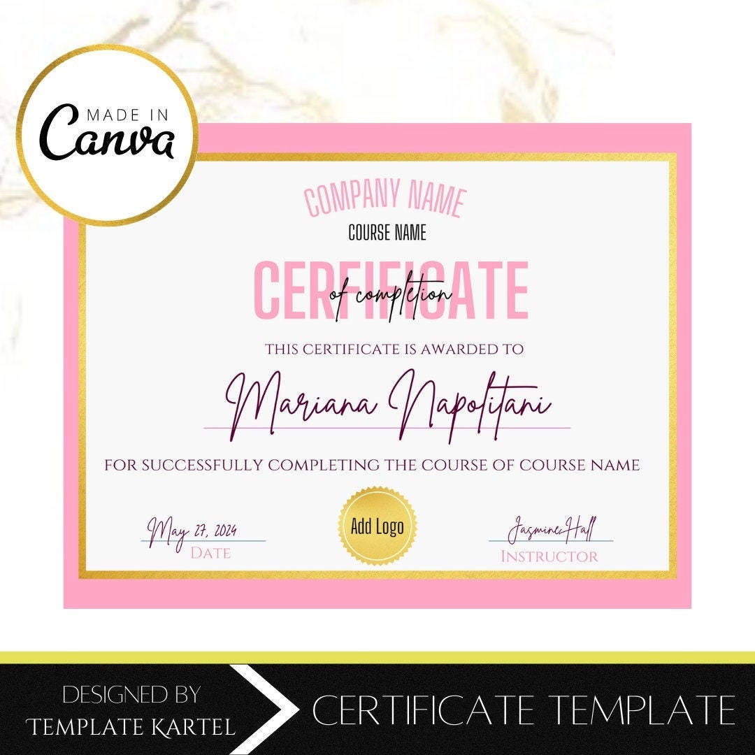 Certificate of Completion Template / D.I.Y Editable Canva Template - Etsy