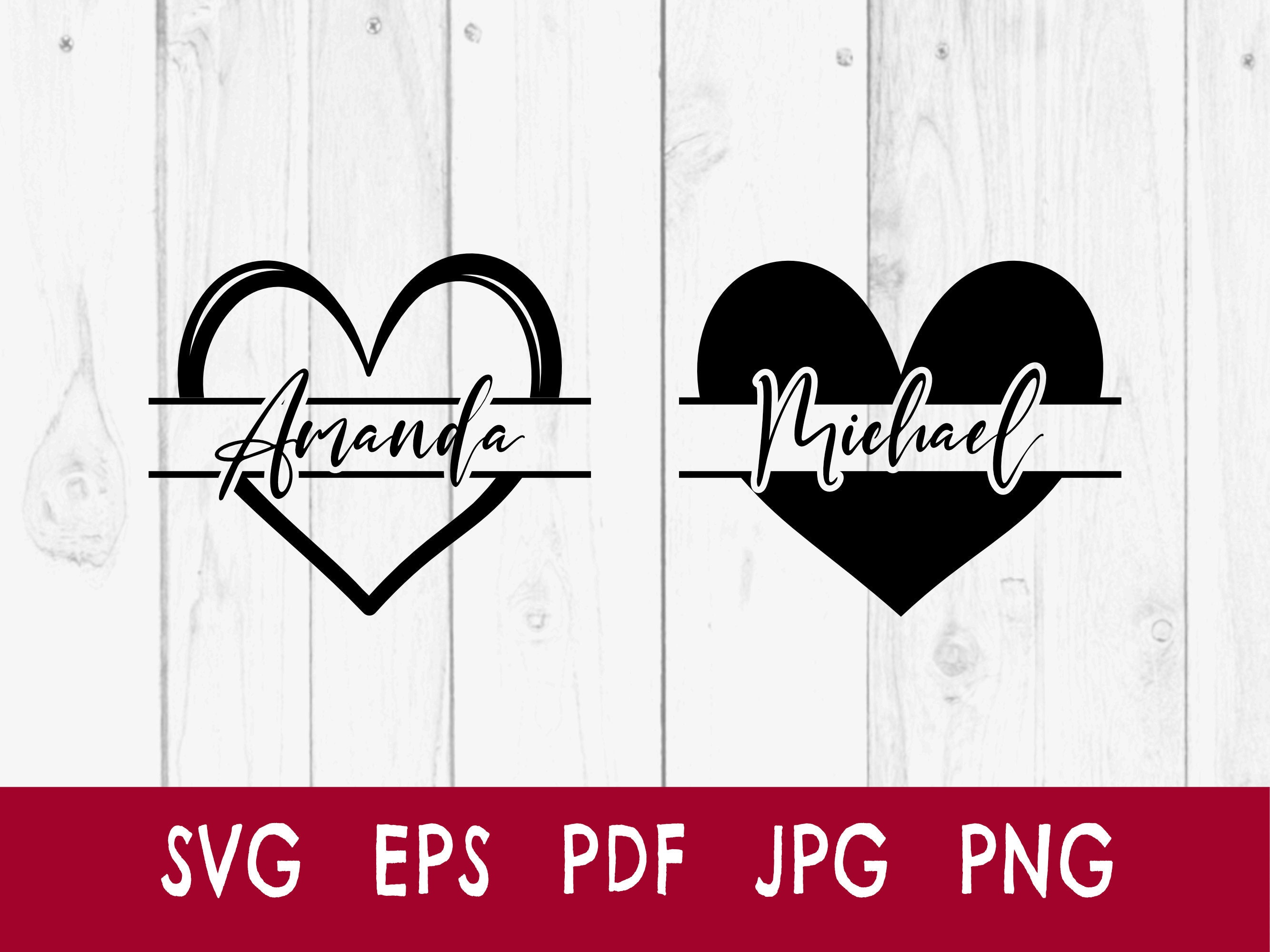 Custom Name Hearts Split Heart Svg Split Name Frame Svg - Etsy