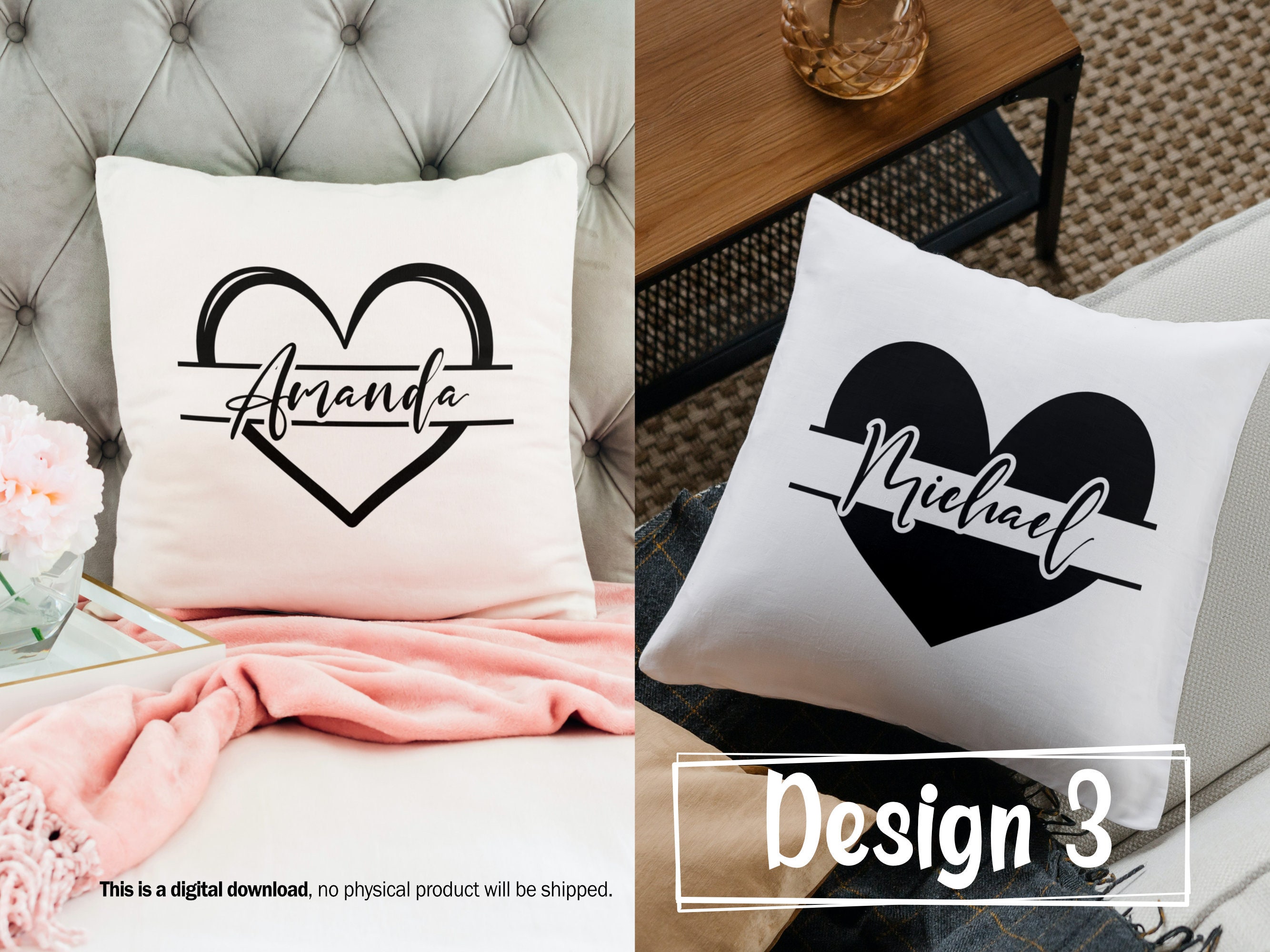 Custom Name Hearts Split Heart Svg Split Name Frame Svg - Etsy