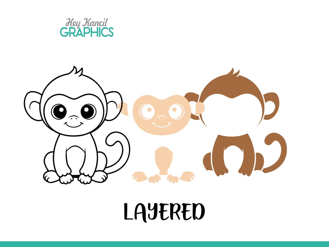 Baby Monkey SVG, Cute Monkey Svg, Baby Monkey Outline, Jungle Animal ...