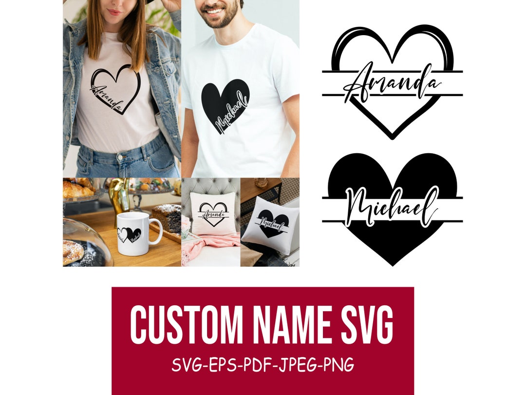 Custom Name Hearts Split Heart Svg Split Name Frame Svg - Etsy