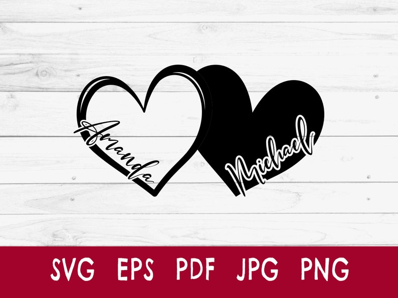 Custom Name Hearts Split Heart Svg Split Name Frame Svg - Etsy