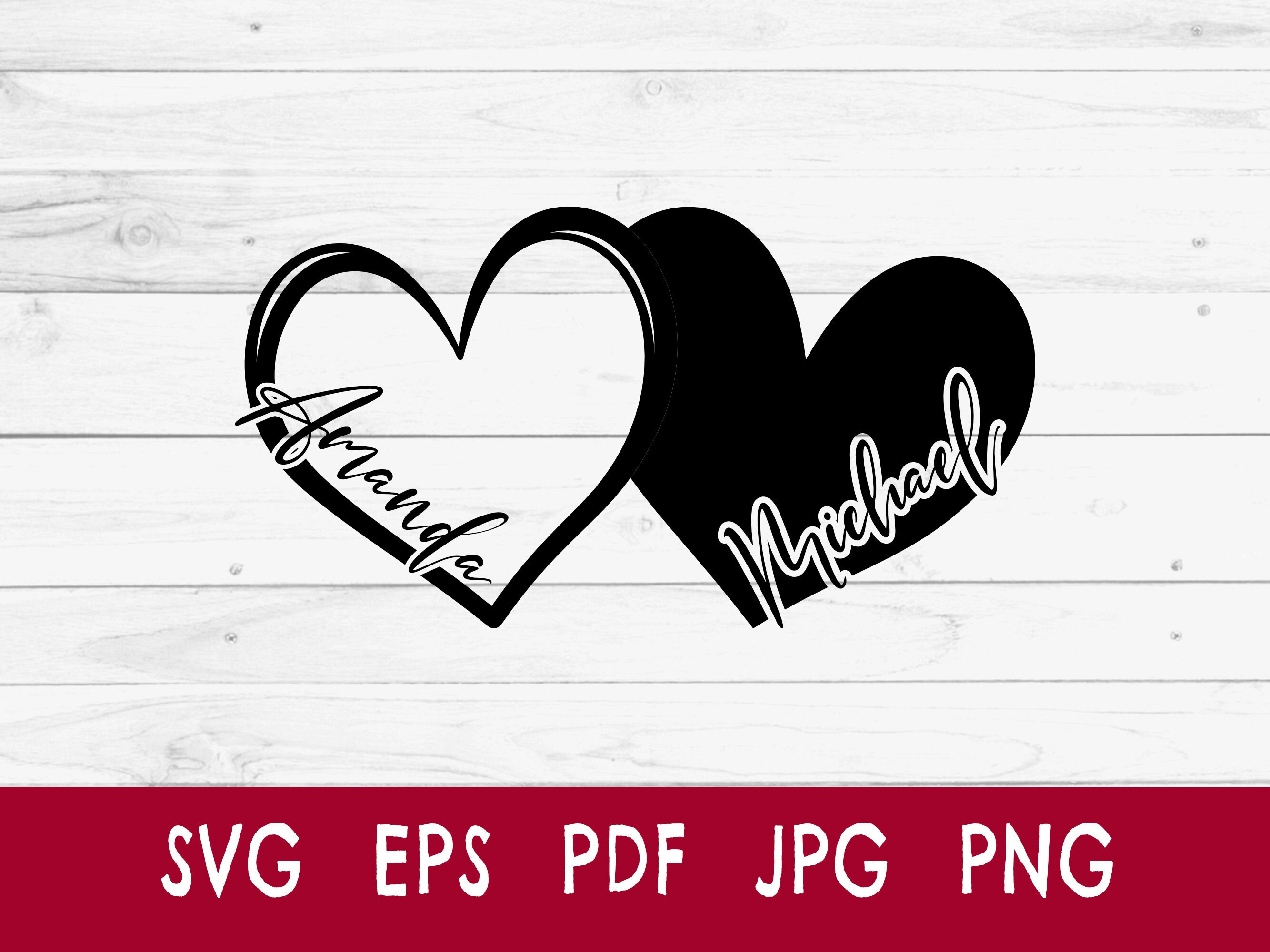 Custom Name Hearts Split Heart Svg Split Name Frame Svg - Etsy