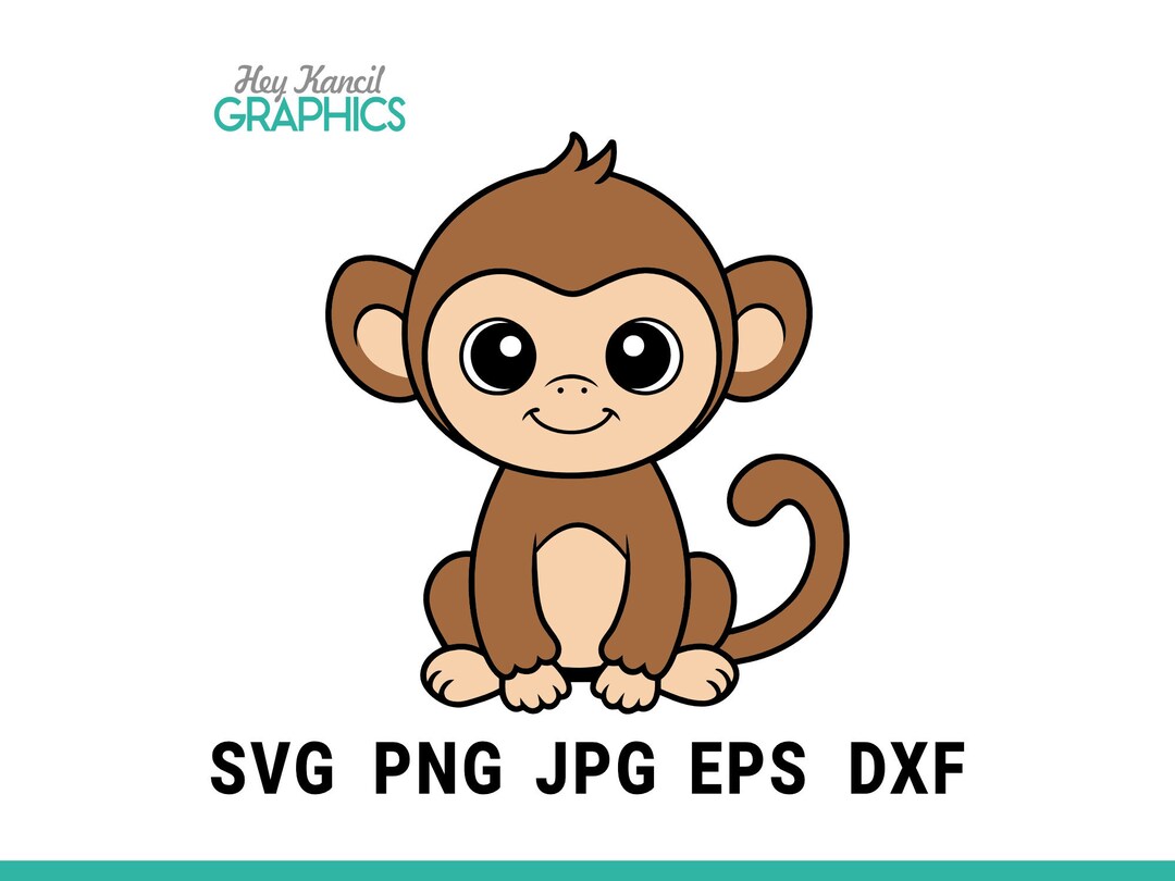 Baby Monkey SVG, Cute Monkey Svg, Baby Monkey Outline, Jungle Animal ...