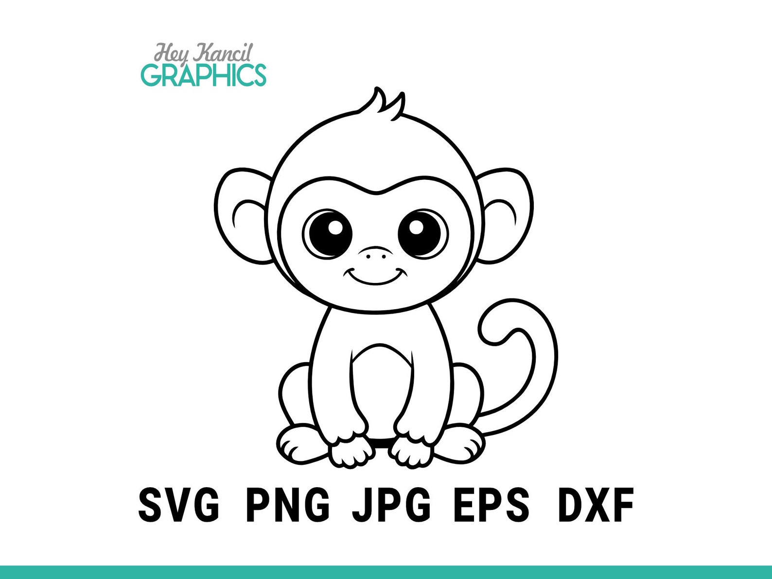 Baby Monkey SVG, Cute Monkey Svg, Baby Monkey Outline, Jungle Animal ...