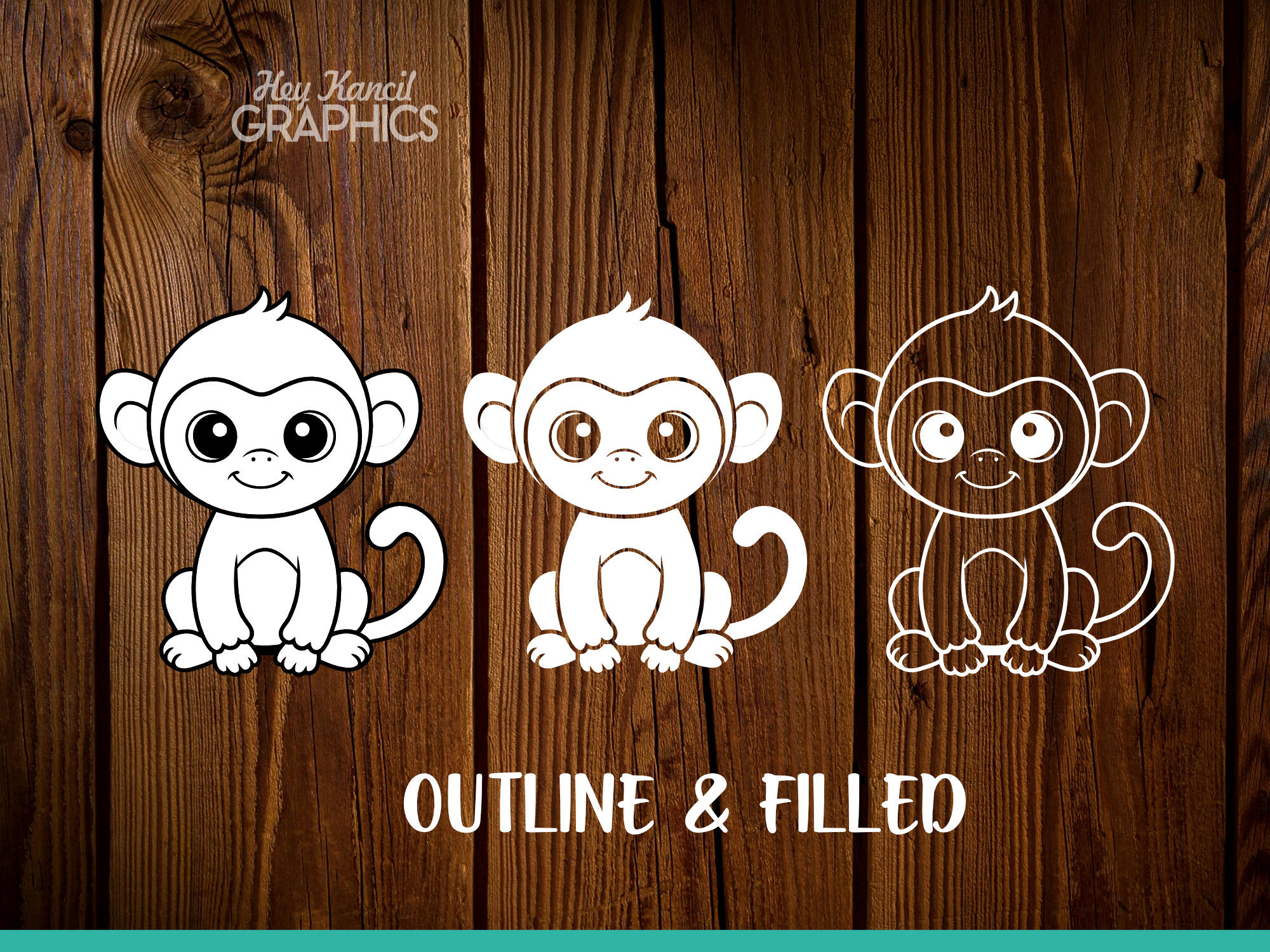 Baby Monkey SVG, Cute Monkey Svg, Baby Monkey Outline, Jungle Animal ...