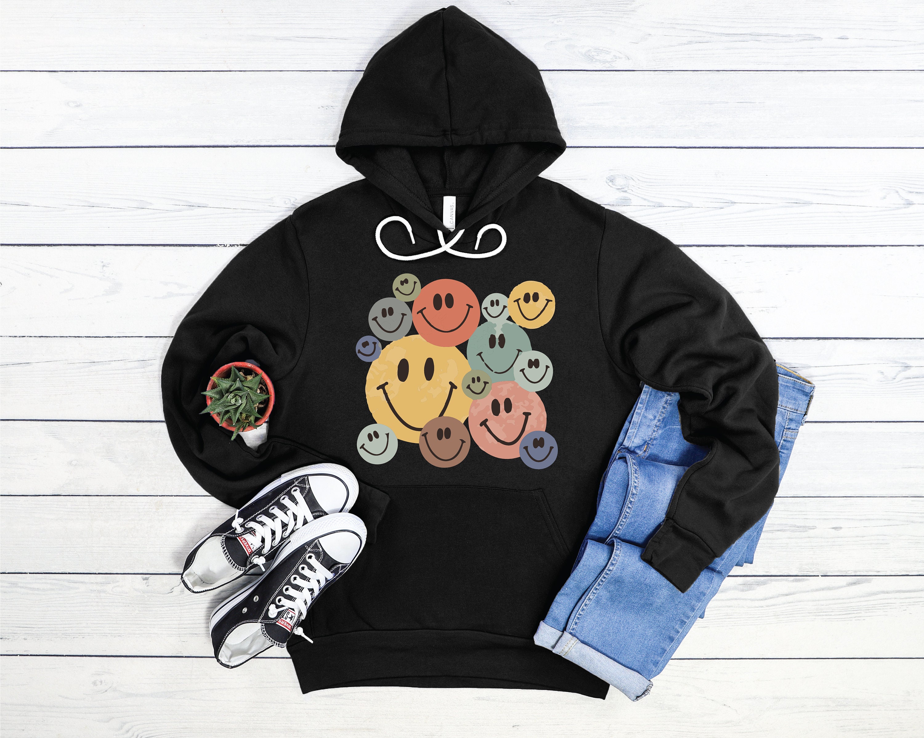 Smiles Hoodie All Smiles Pullover Hoodie Happy Face Hoodie Trendy Happiness Hooded Sweatshirt