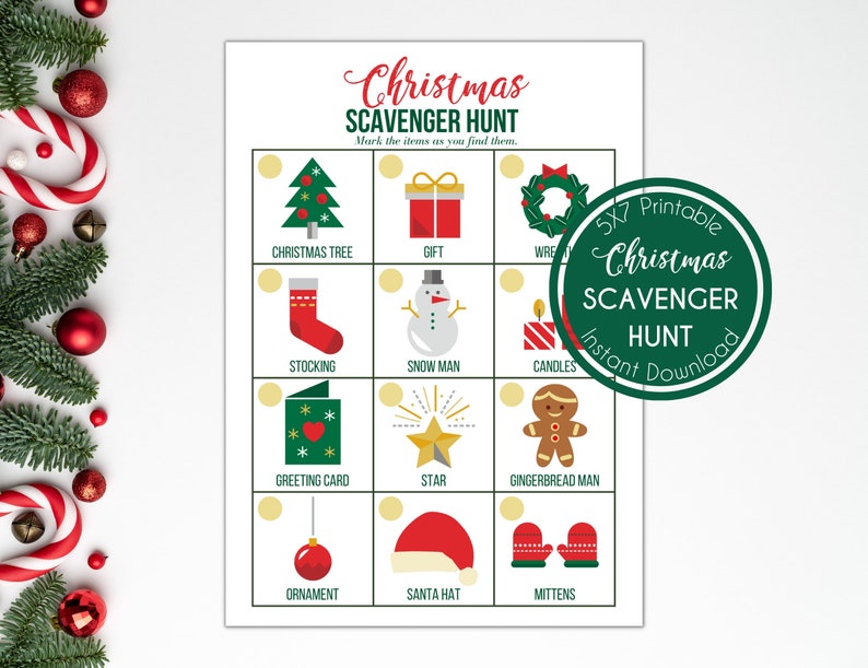 Christmas Holiday Scavenger Hunt for Kids Toddlers Tweens, Printable ...