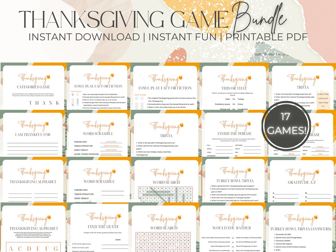 Thanksgiving Game Bundle for Fall Holiday Season Family Party Games and ...