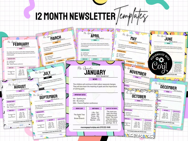 12 Month Editable Newsletter, Classroom Newsletter, School Newsletter ...