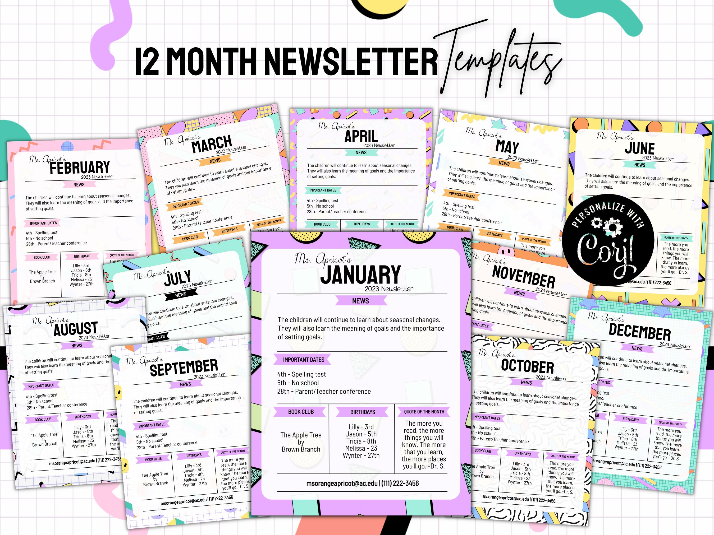 12 Month Editable Newsletter Classroom Newsletter School - Etsy