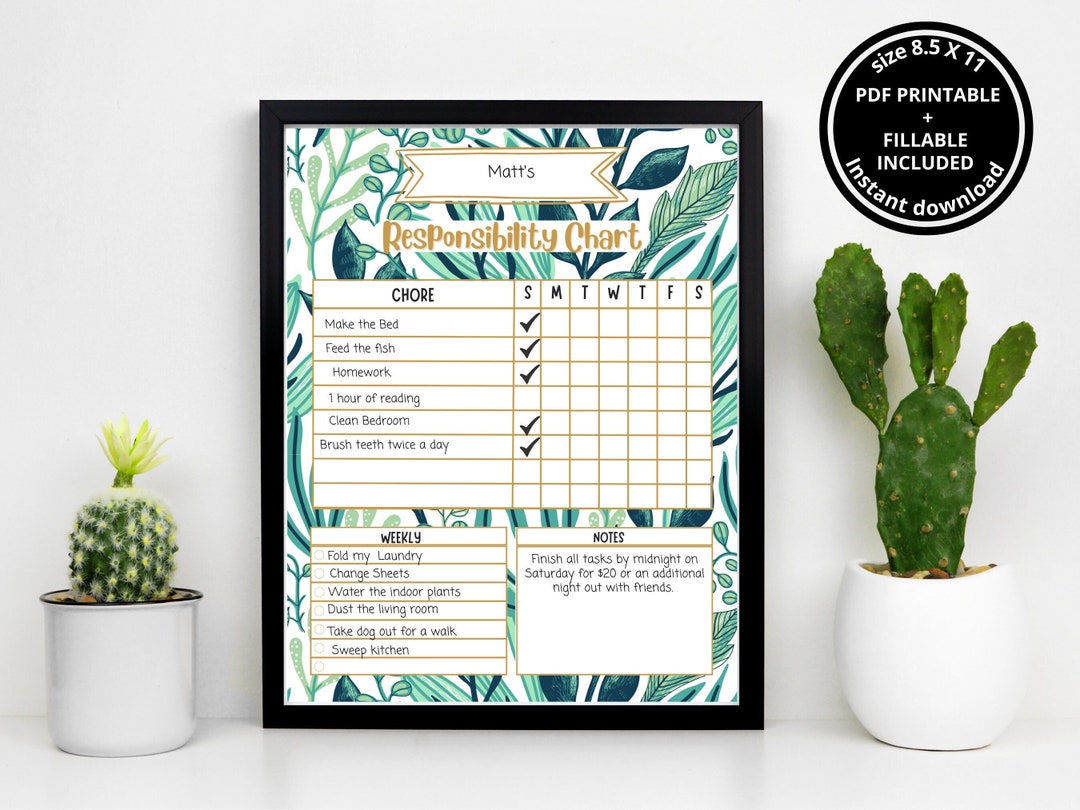 Green Floral Cleaning Checklist, Chore Chart for Kids, Cleaning Planner ...