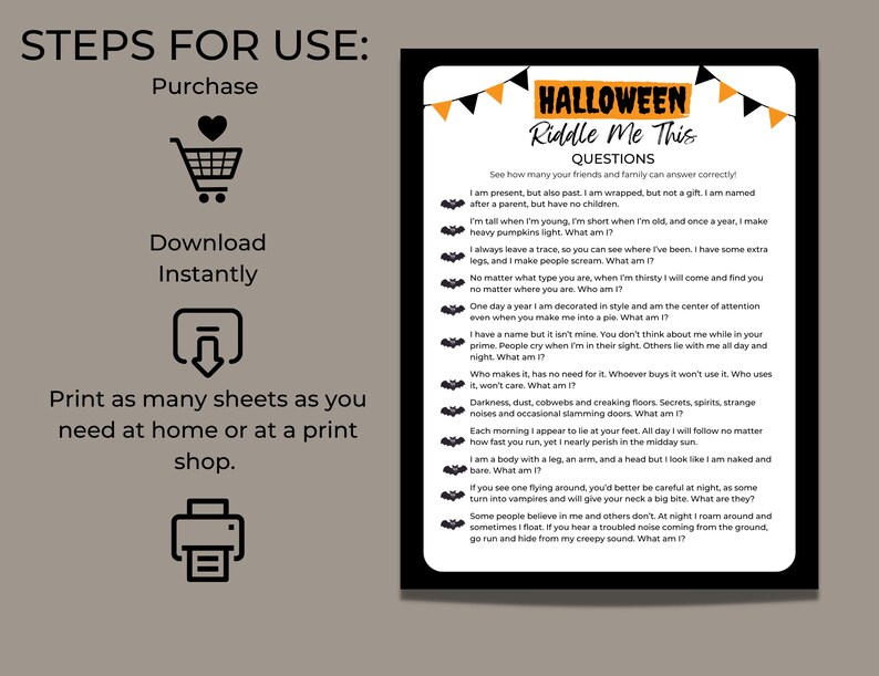 Halloween Riddle Me This Printable, Riddle Me This Game, Riddle Quiz ...