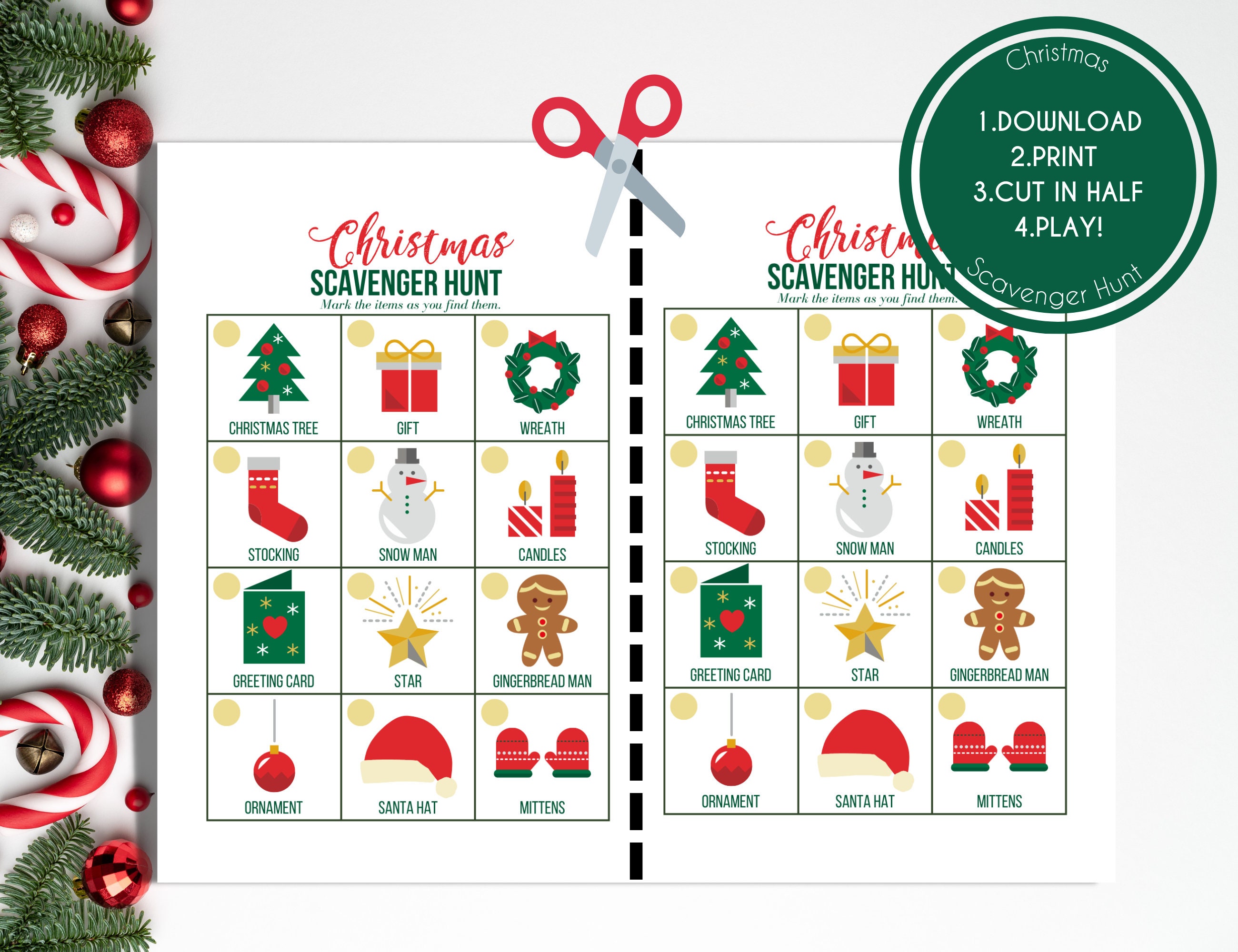 Christmas Holiday Scavenger Hunt for Kids Toddlers Tweens, Printable ...