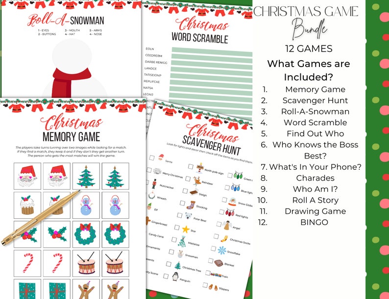 Christmas Game Bundle, Family Games, Christmas Party Games, Christmas ...