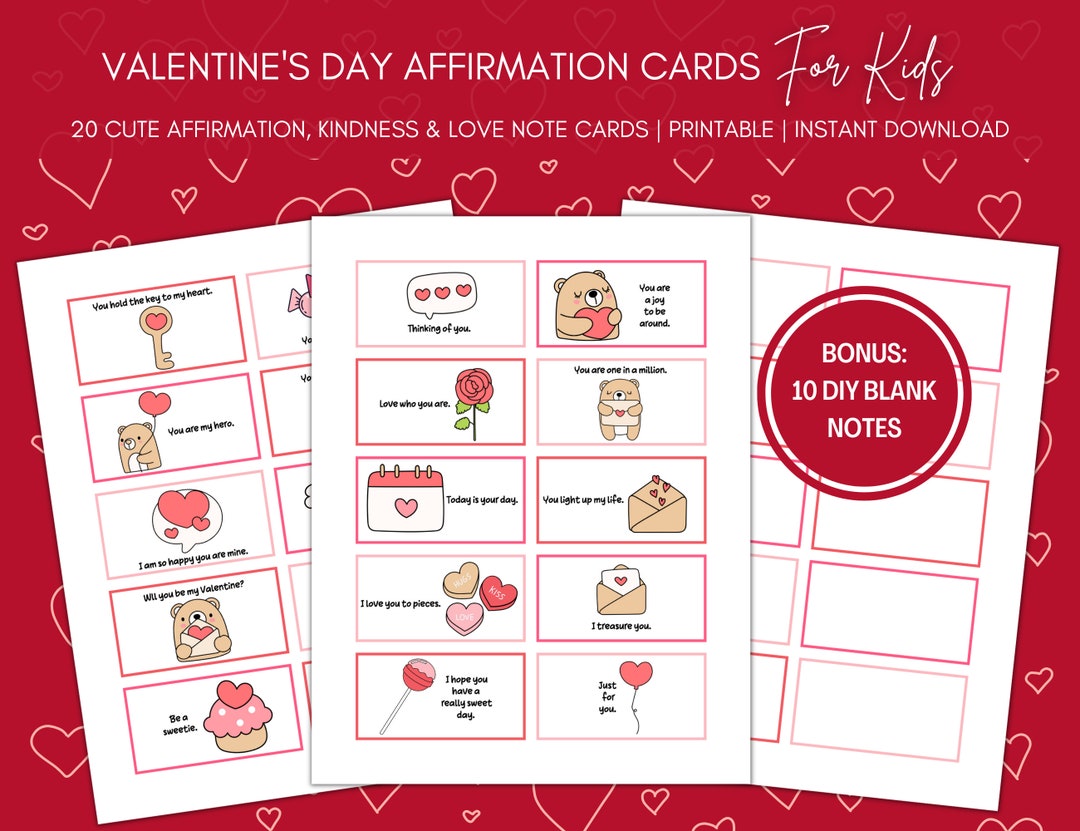 Valentine's Day Affirmation Cards for Kids, Valentines Day Cards for ...