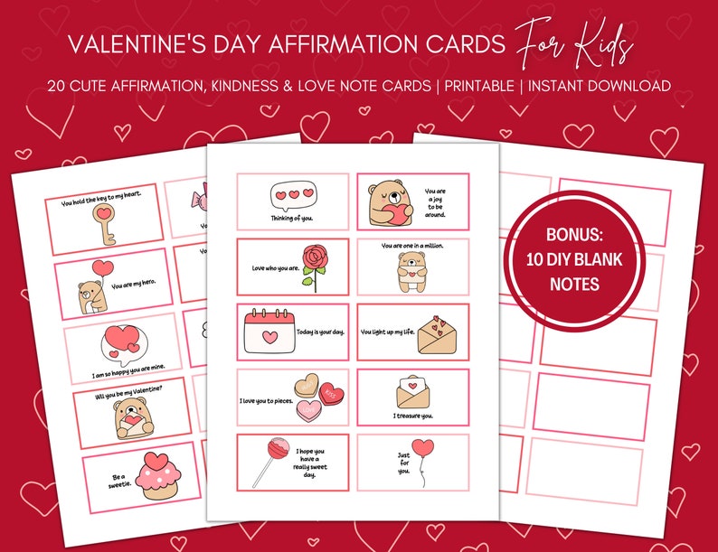 Valentine's Day Affirmation Cards for Kids, Valentines Day Cards for ...