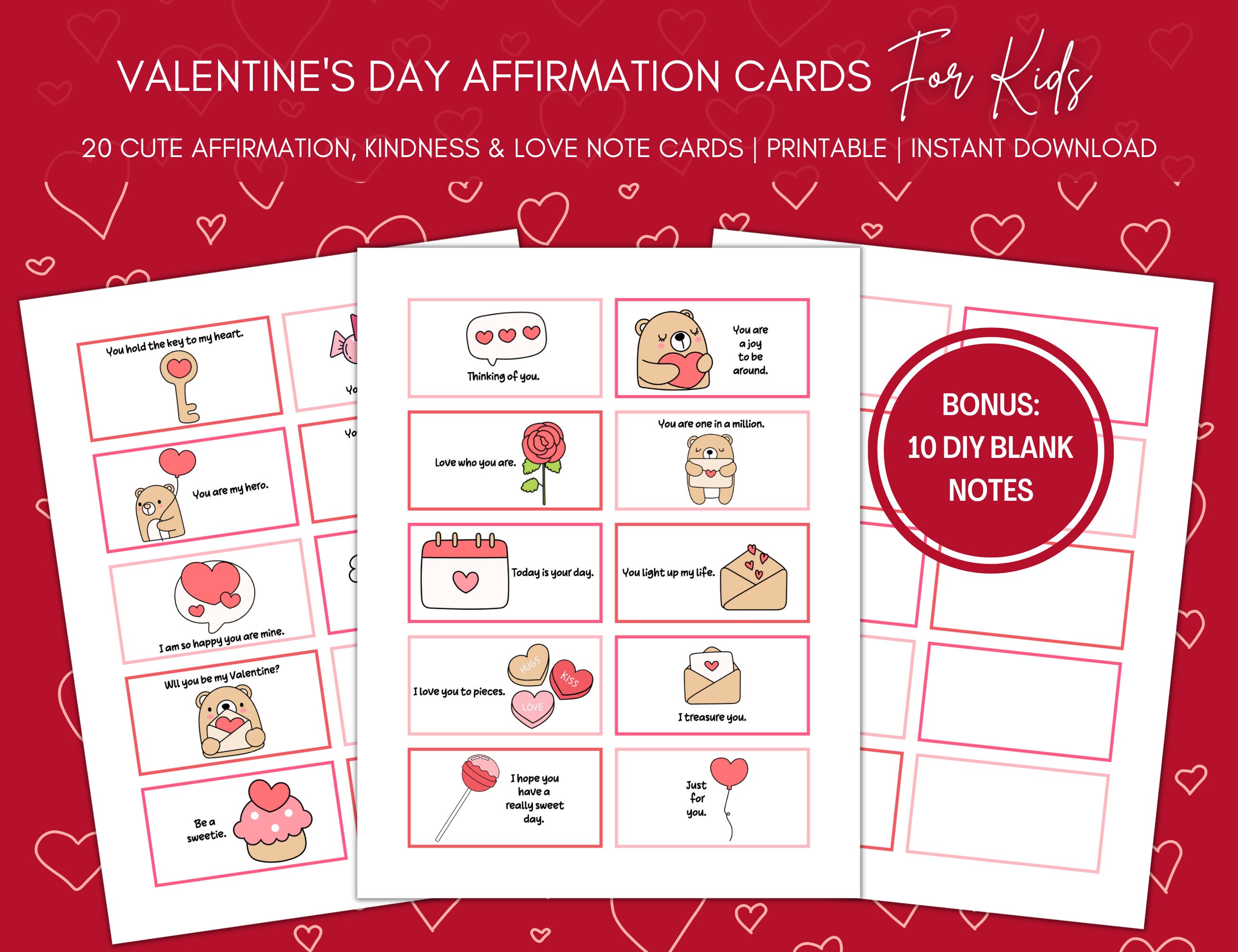 Valentine's Day Affirmation Cards for Kids, Valentines Day Cards for ...
