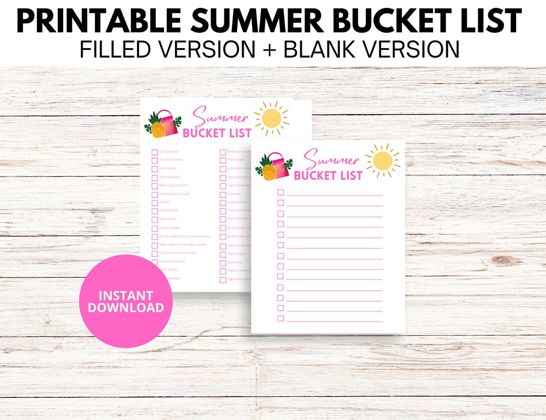 Summer Bucket List Printable, Summer Break Bucket List Template, Summer ...