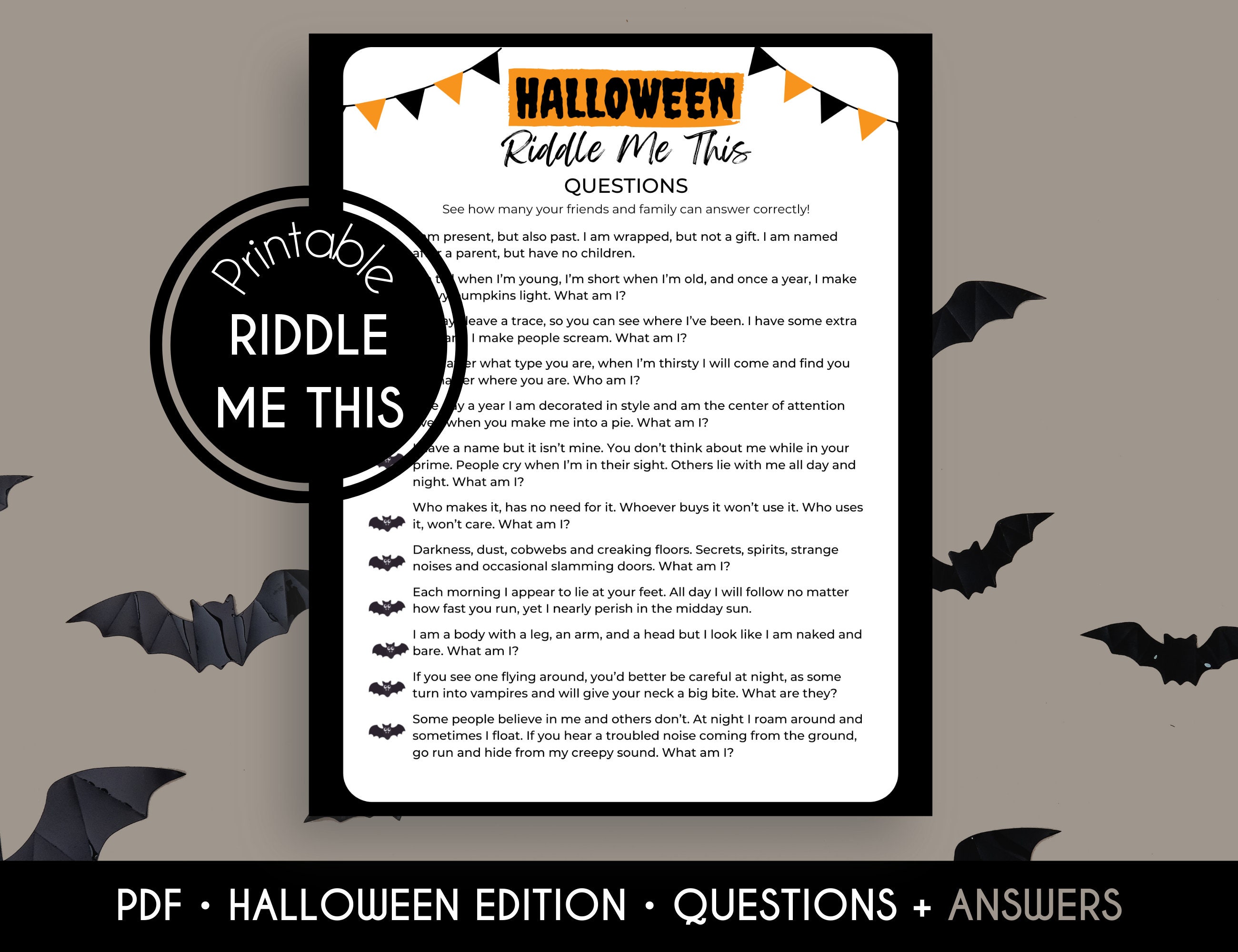 Halloween Riddle Me This Printable, Riddle Me This Game, Riddle Quiz ...
