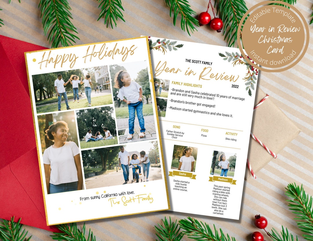 Year in Review Holiday Christmas Card, Editable and Printable Digital ...