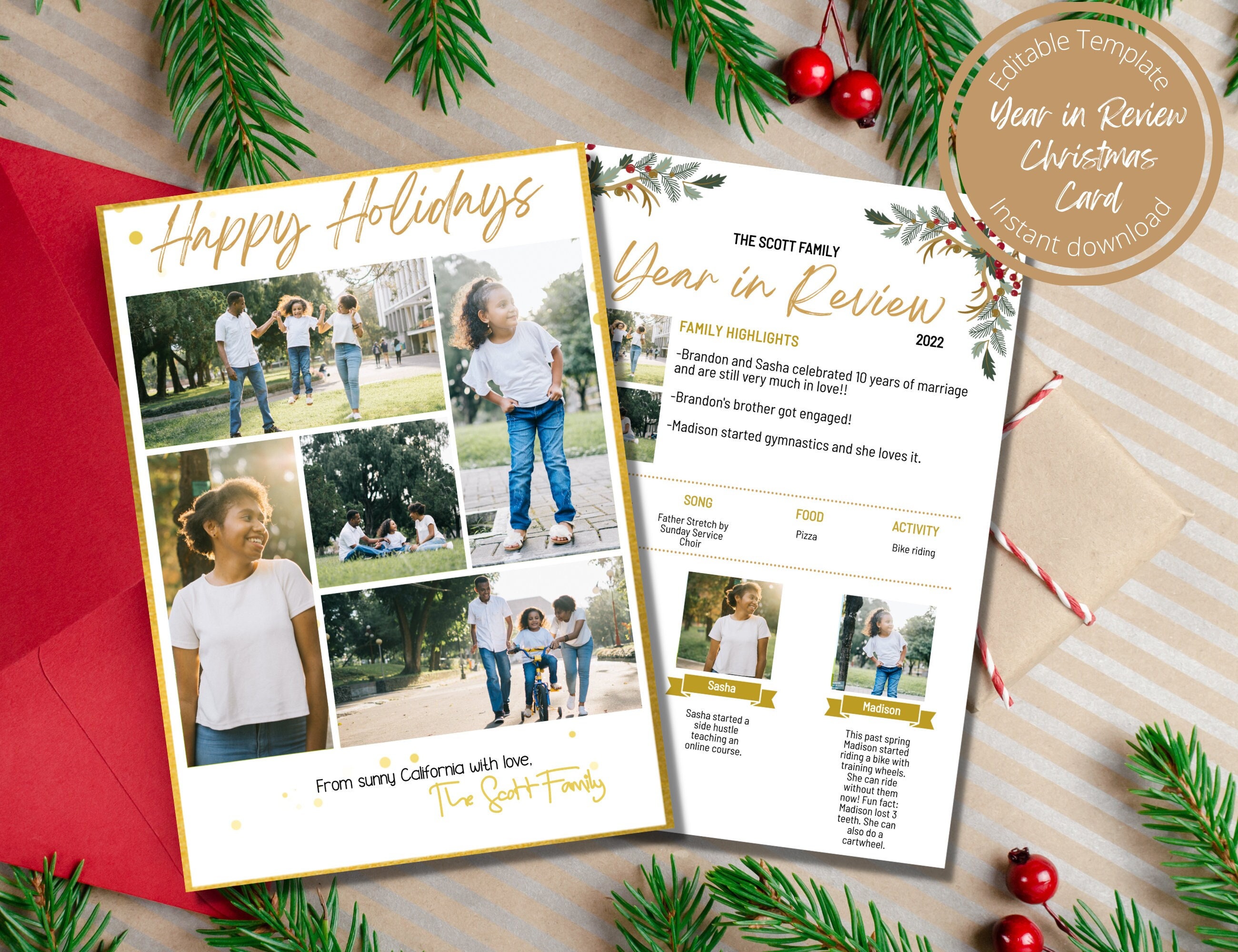 Year in Review Holiday Christmas Card, Editable and Printable Digital ...