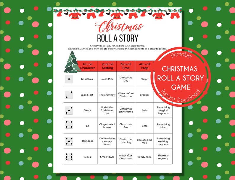 Christmas Roll A Story Game, Christmas Dice Game, Christmas Office ...