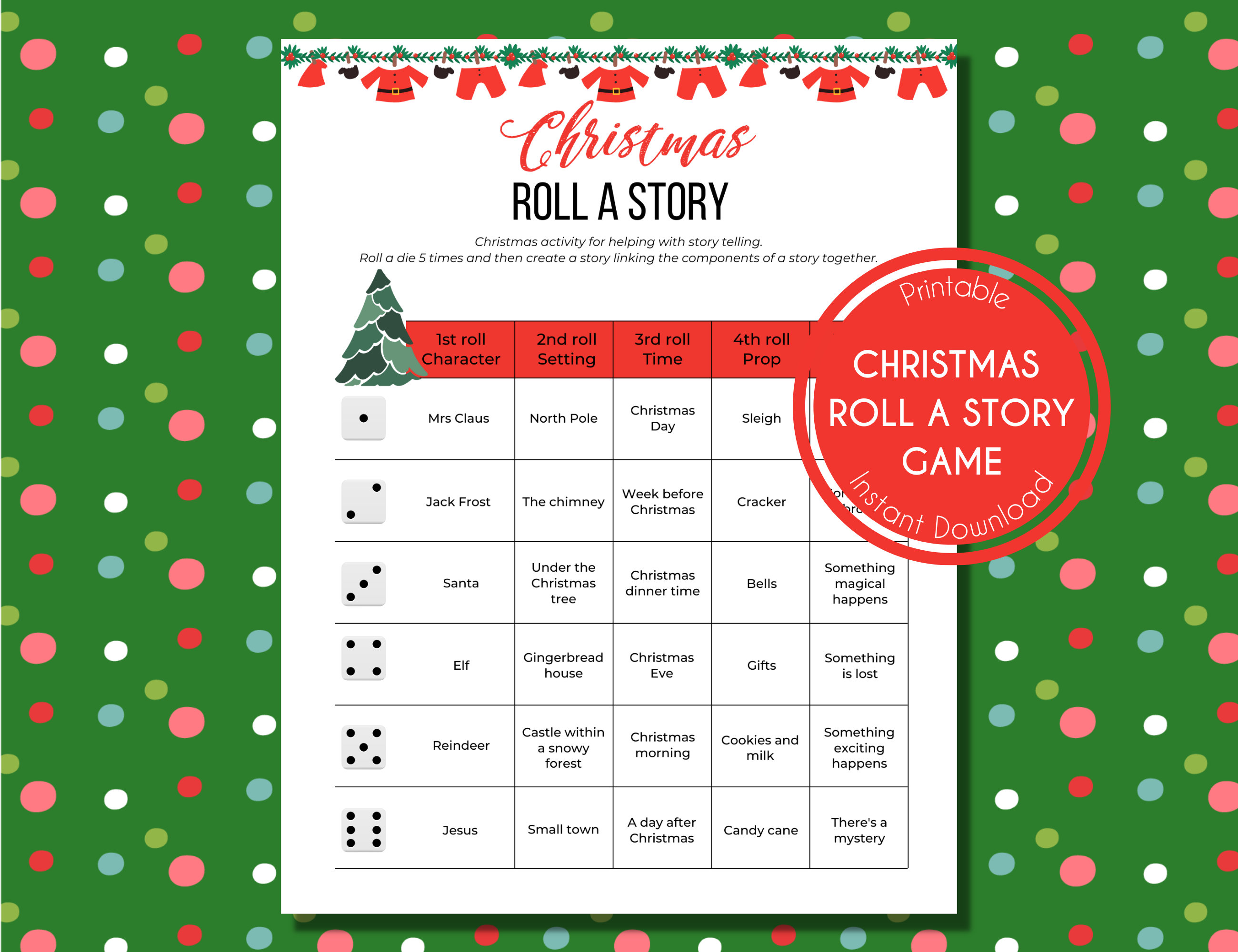 Christmas Roll A Story Game, Christmas Dice Game, Christmas Office ...