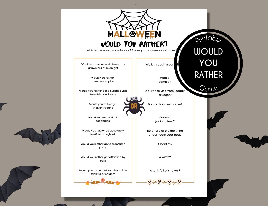 Halloween Would You Rather Printable Activity and Game for Your Kids ...