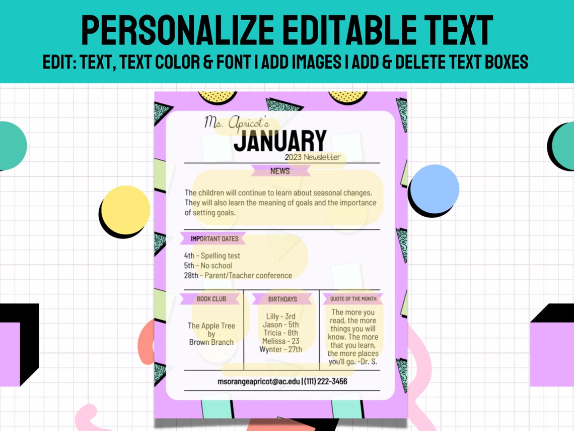 12 Month Editable Newsletter, Classroom Newsletter, School Newsletter ...