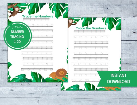 Safari Animal Number Tracing 1-20 Worksheet Tracing - Etsy