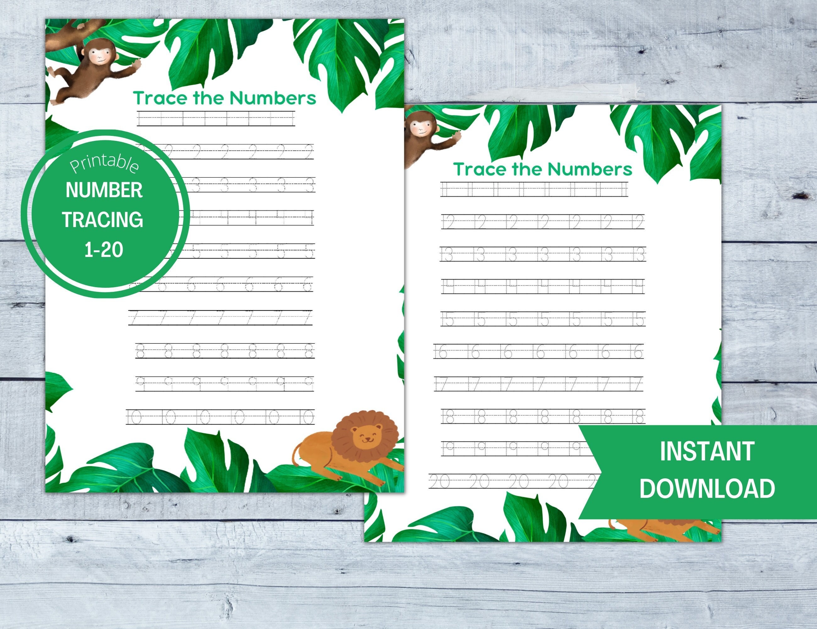 Safari Animal Number Tracing 1-20 Worksheet, Tracing Worksheet, Tracing ...