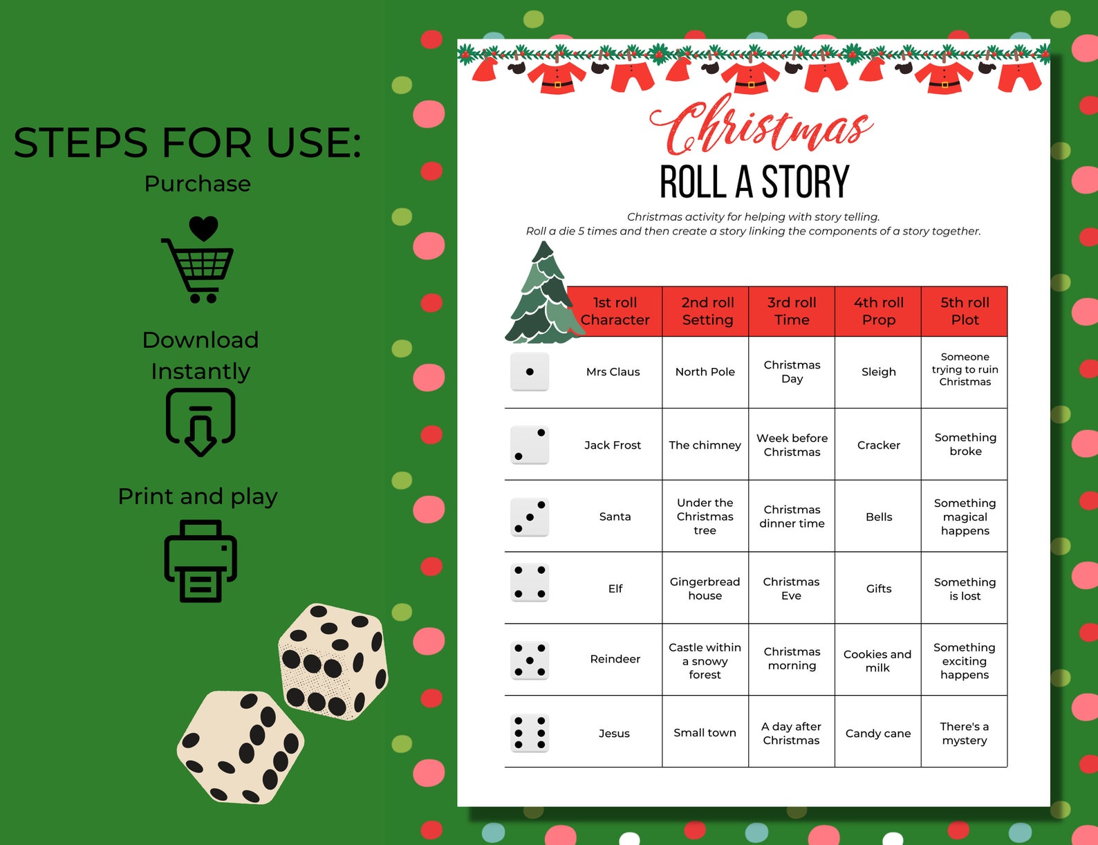 Christmas Roll A Story Game, Christmas Dice Game, Christmas Office ...