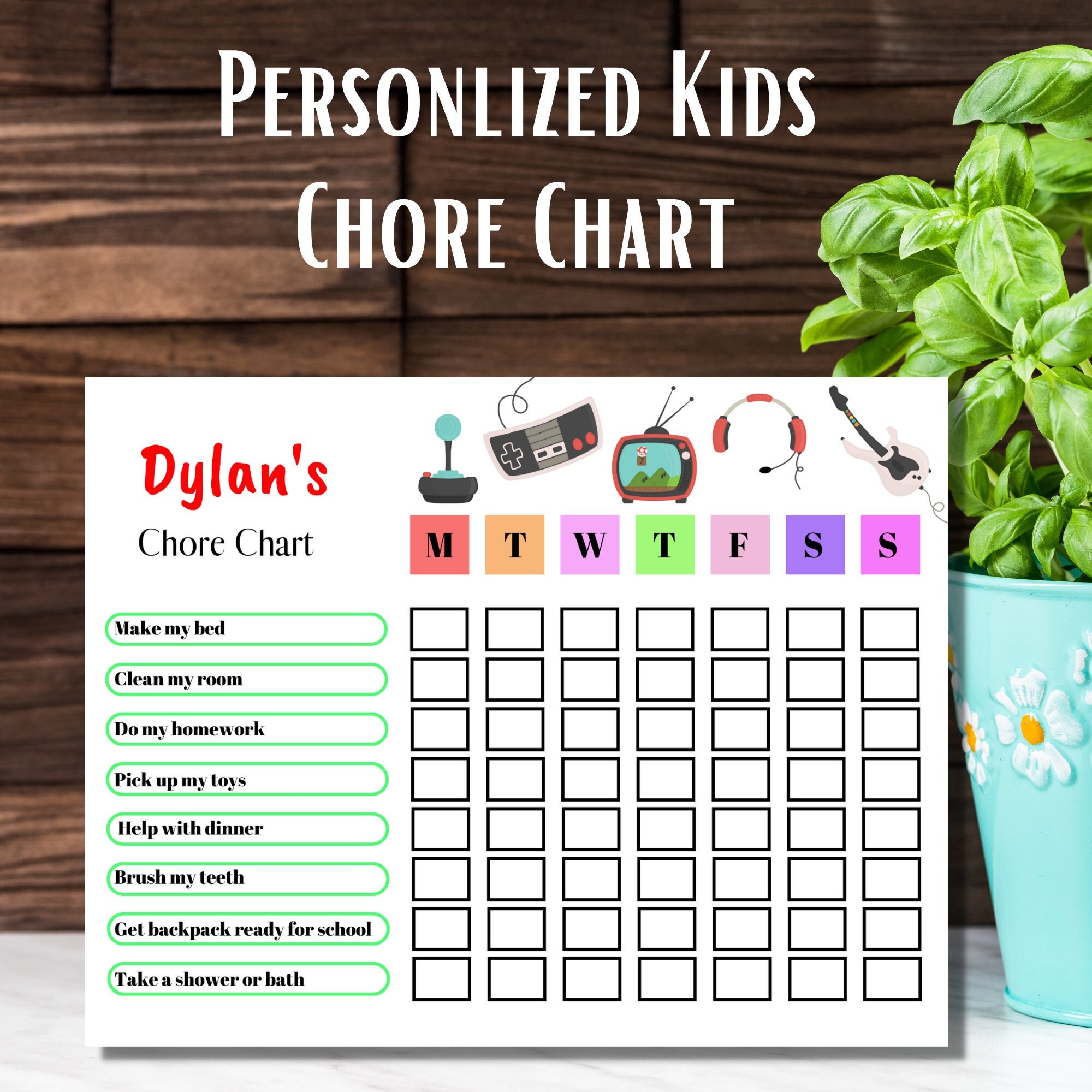 Personalized Kids Chore Charts, Weekly Kids Chore Chart, Chore Chart ...