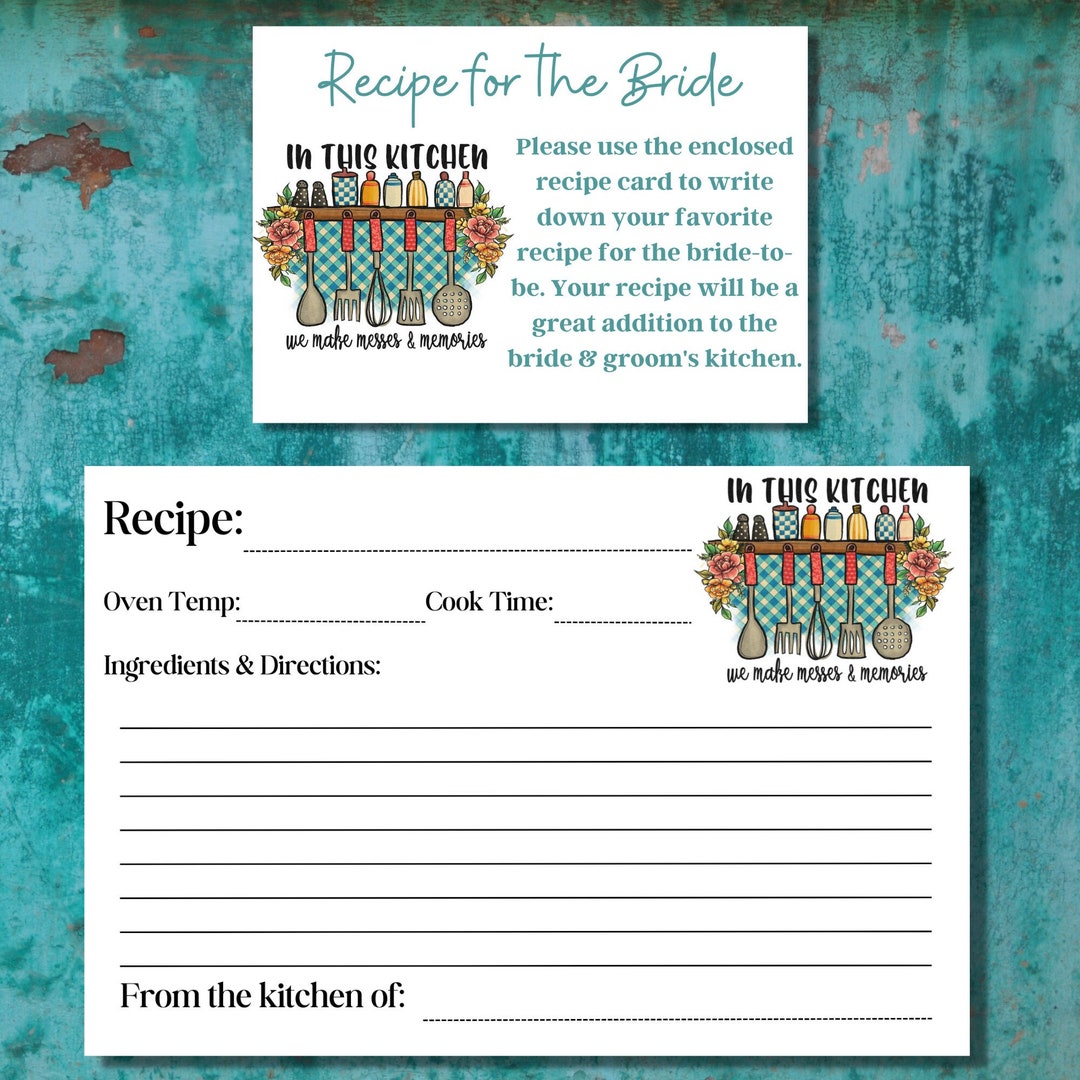 Recipes for the Bride. Recipe Cards With Insert Card. Bridal Shower. in ...