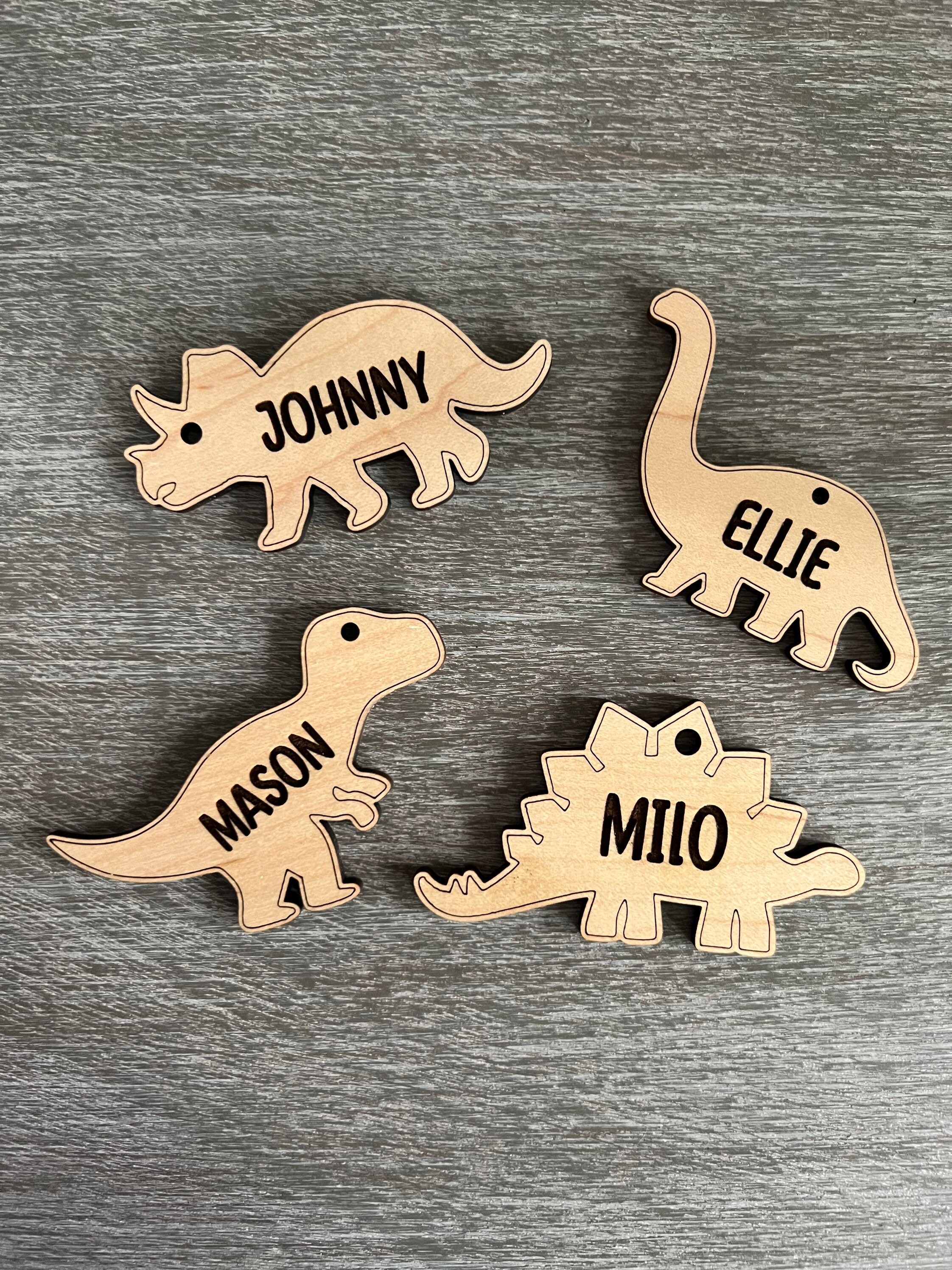 Personalized Maple Dinosaur Keychain | Engraved Bag Tag - Etsy
