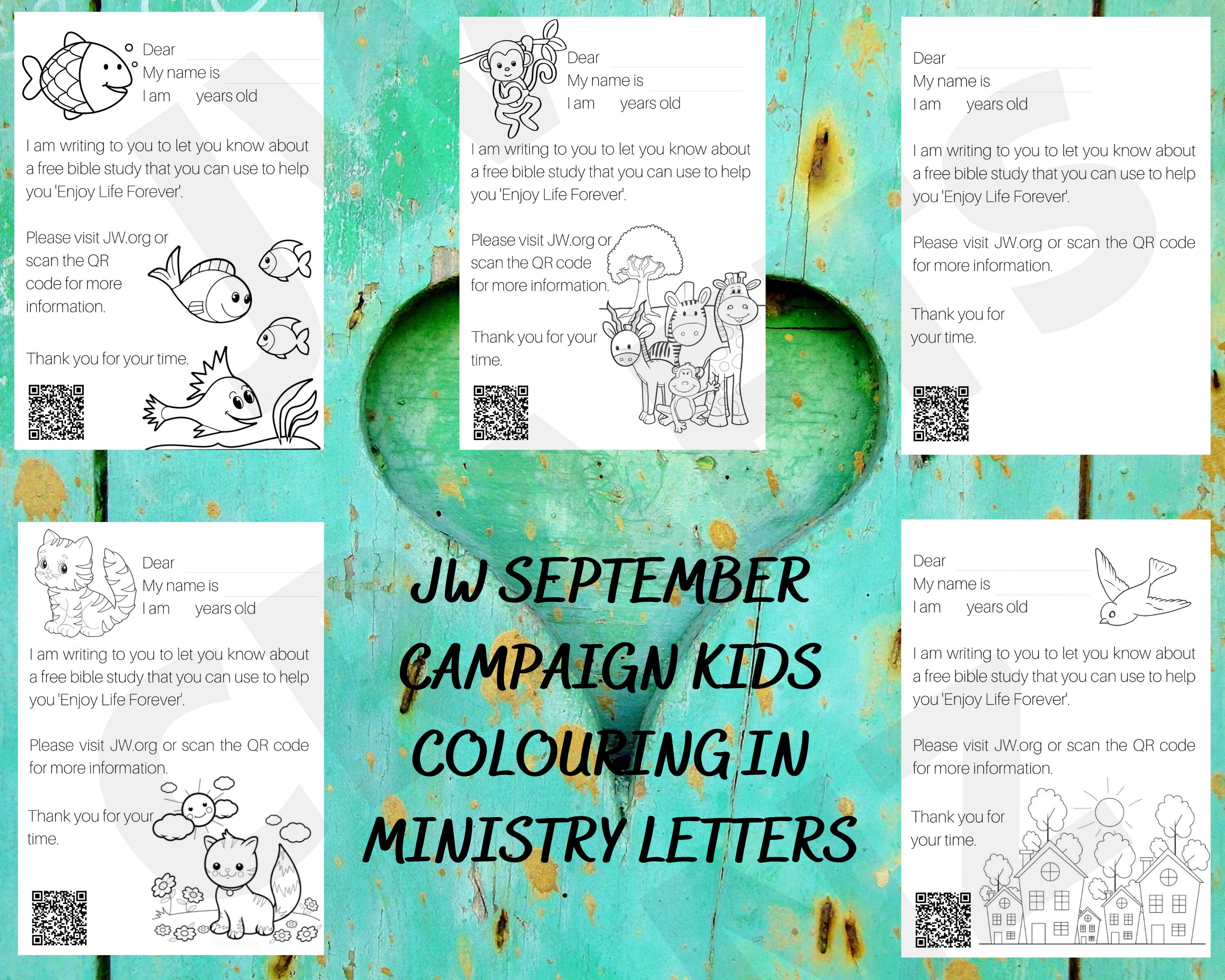 JW 2022 September Campaign Kids Colouring Ministry Letters * 5 ...